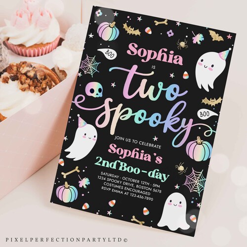 Editable Halloween Ghost Birthday Invitation Girly Cute Retro - Etsy