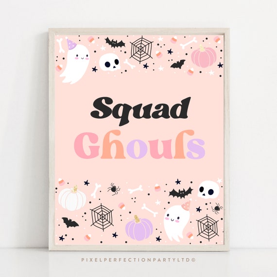 Pink Halloween Ghost Party Sign Cute Pink Ghost Squad Ghouls Sign ...
