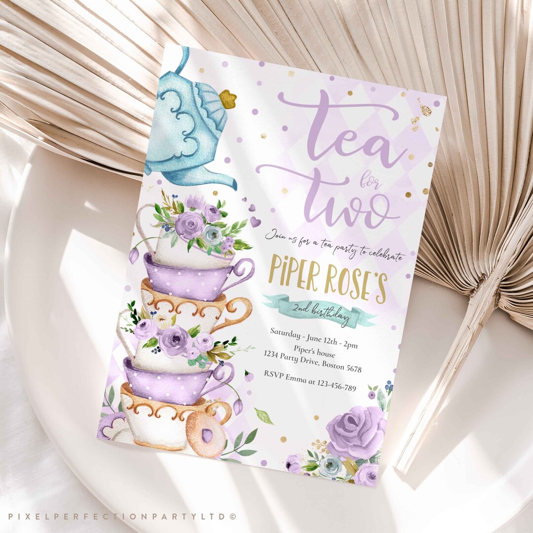 Editable Tea for Two Birthday Invitation Tea for Two 2nd Birthday Party ...