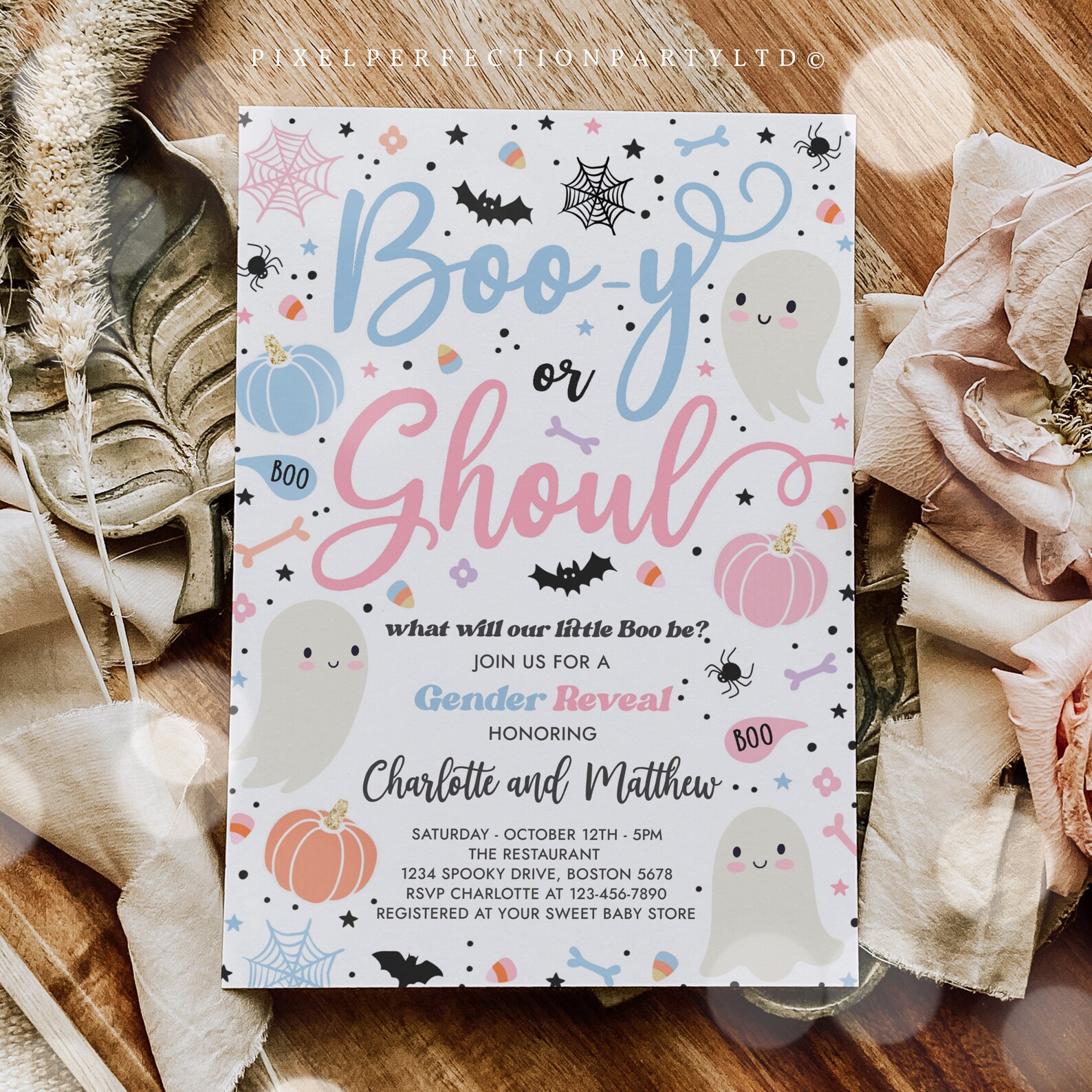 Editable Halloween Gender Reveal Invitation Little Boo Ghost - Etsy