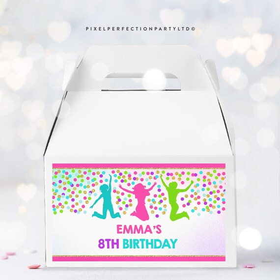 Editable Jump Birthday Party Gable Box Favor Label Jump Trampoline ...