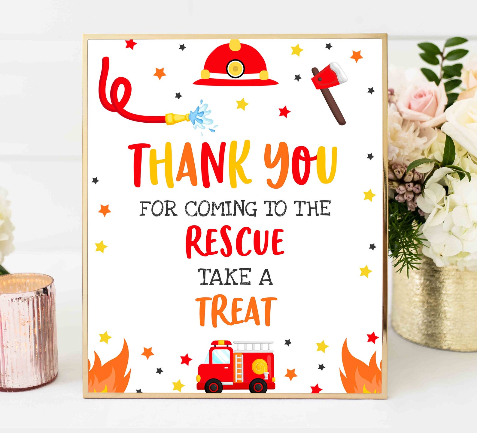 Thank You For Coming To The Rescue Table Sign Fire Truck Party | Etsy