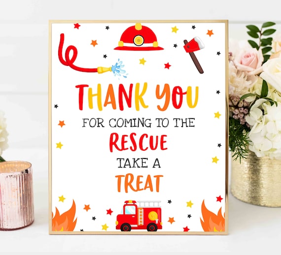 Thank You For Coming To The Rescue Table Sign Fire Truck Party Sign ...