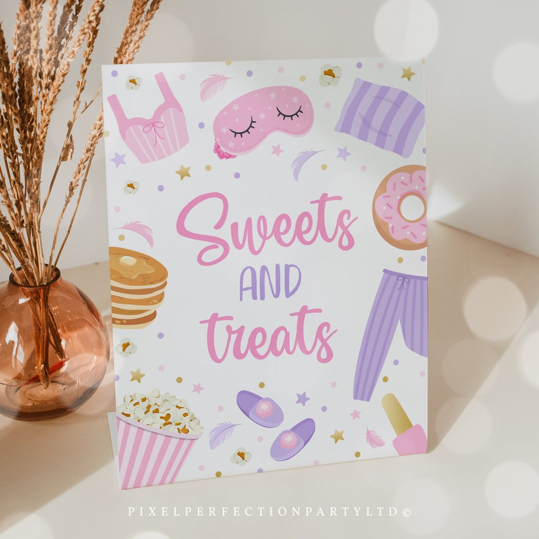 Slumber Birthday Party Sweets and Treats Sign Sleepover Birthday Party ...