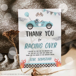 Editable Two Fast Birthday Thank You Card Blue Race Car Thank You Cards ...
