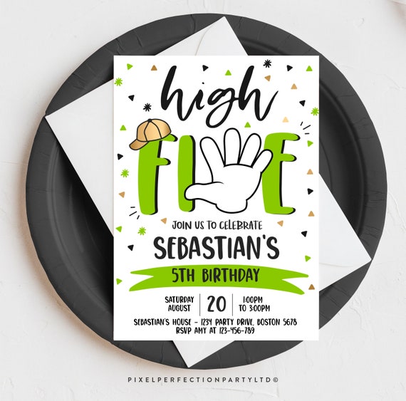 Editable High Five Birthday Party Invitation Hi Five 5th Birthday Party ...