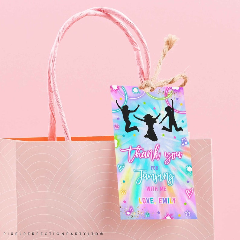Editable Jump Birthday Party Favor Tags Tie Dye Jump Luggage Favor Tag ...