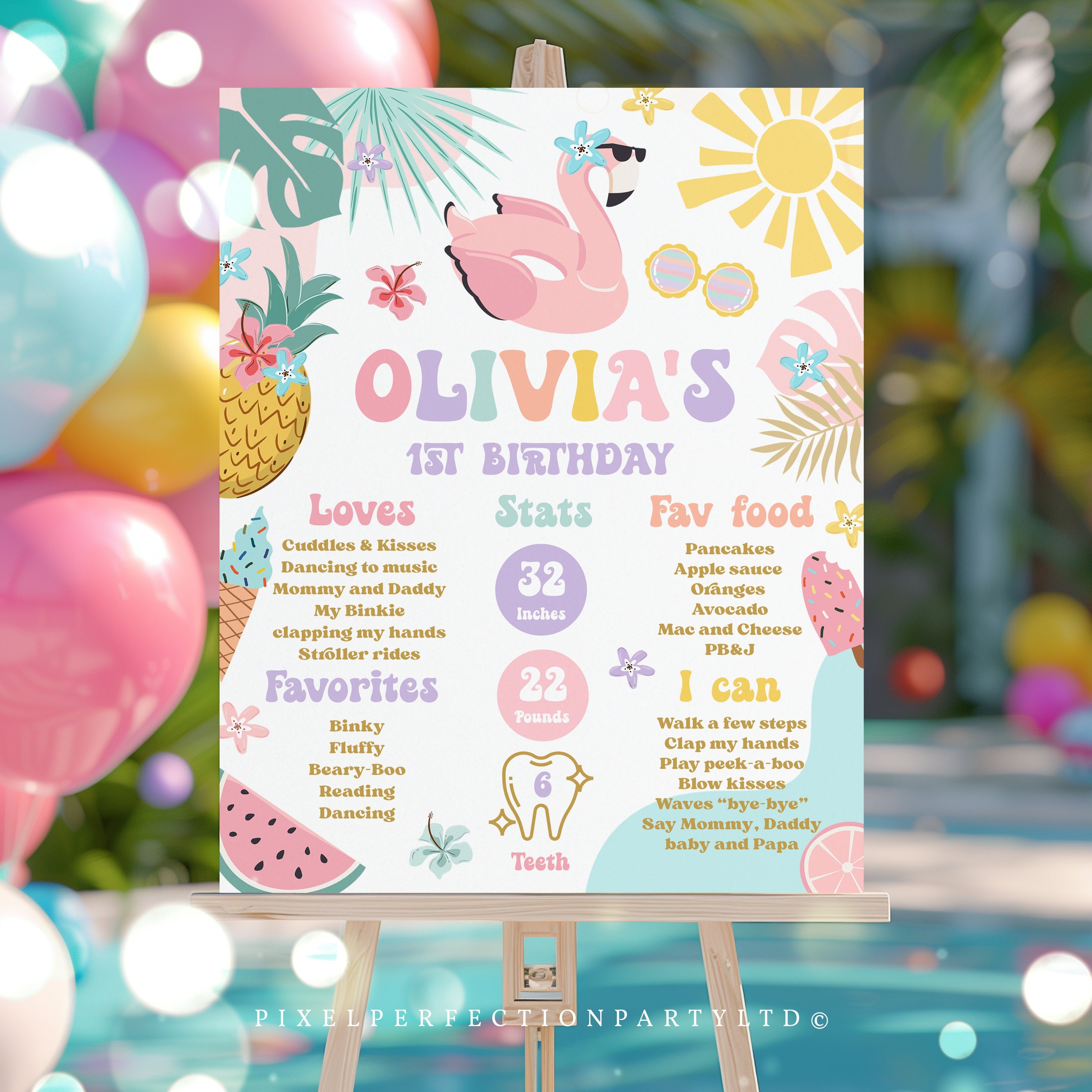 Editable One in the Sun 1st Birthday Milestone Poster Tropical Summer ...