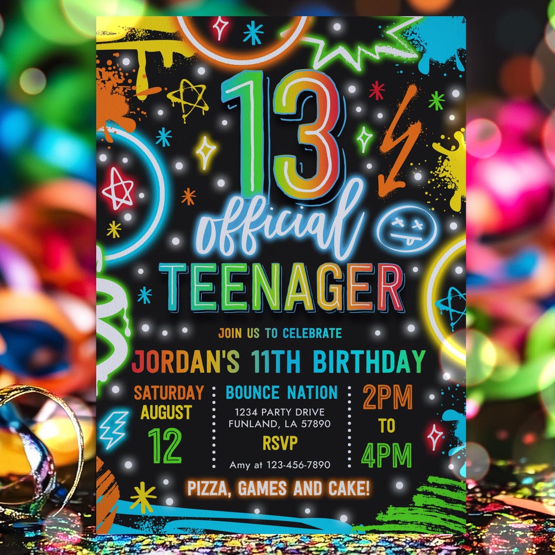 Editable 13th Birthday Invitation Boy Teenager 13th Birthday Teen Boy ...