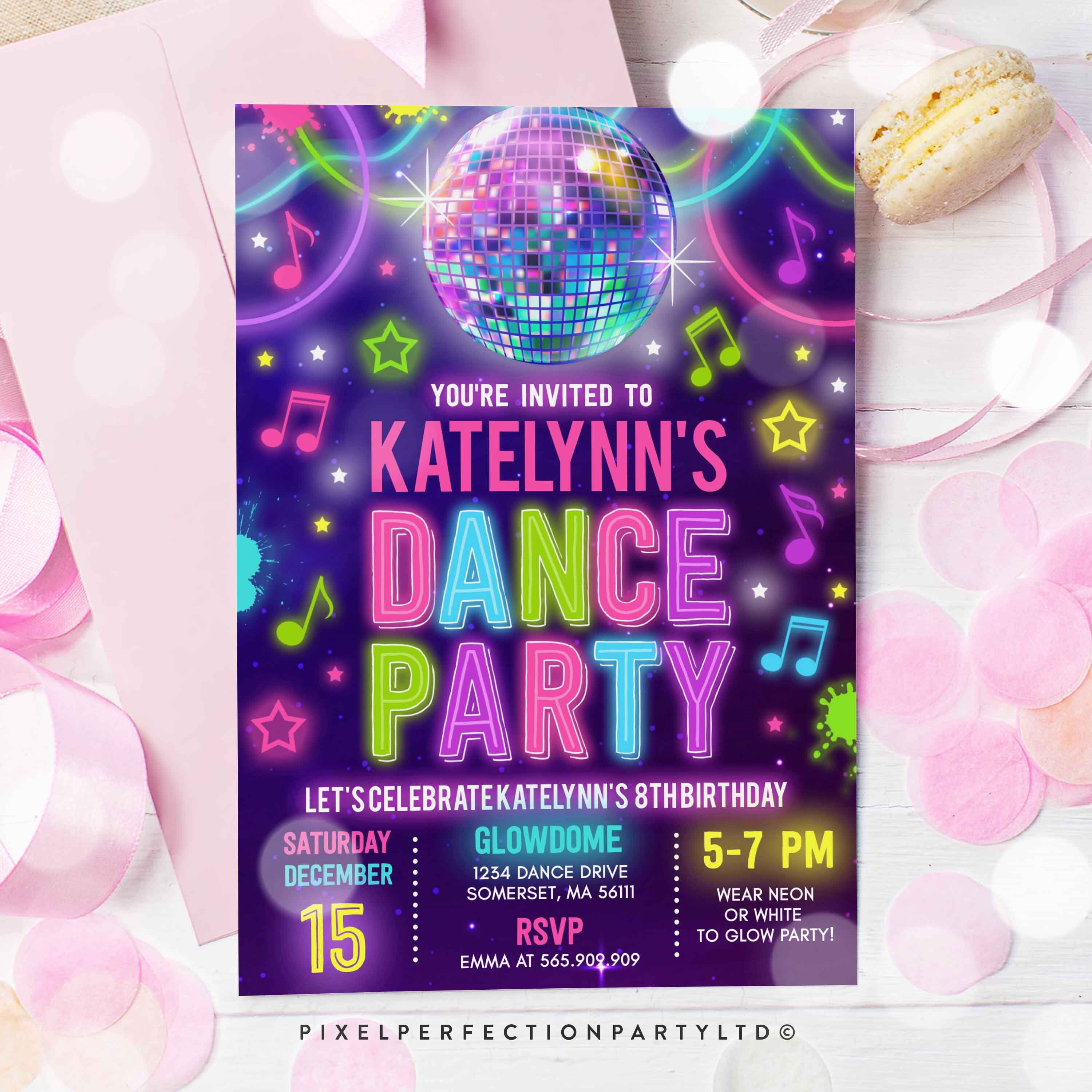 Editable Dance Party Invitation Glow Dance Party Birthday - Etsy Canada
