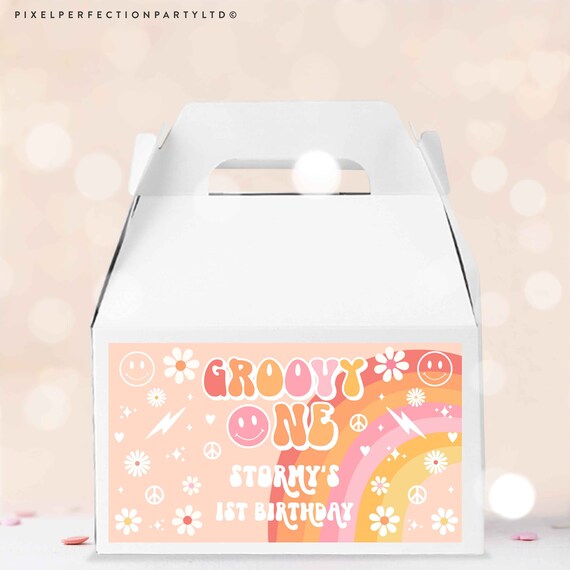 Editable Groovy Birthday Party Gable Box Favor Label Groovy One ...