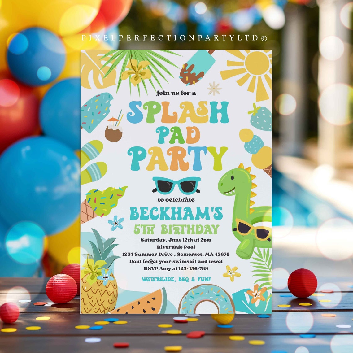 Editable Splash Pad Birthday Party Invitation Tropical Splish Splash ...