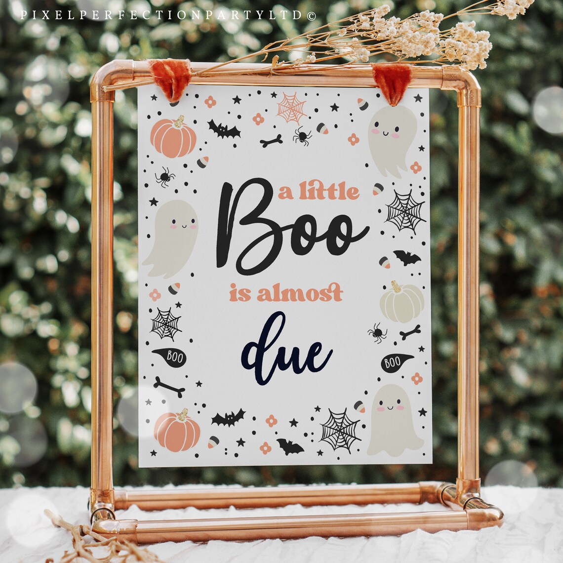 Little Boo Almost Due Baby Shower Sign Halloween Gender Neutral Cute ...