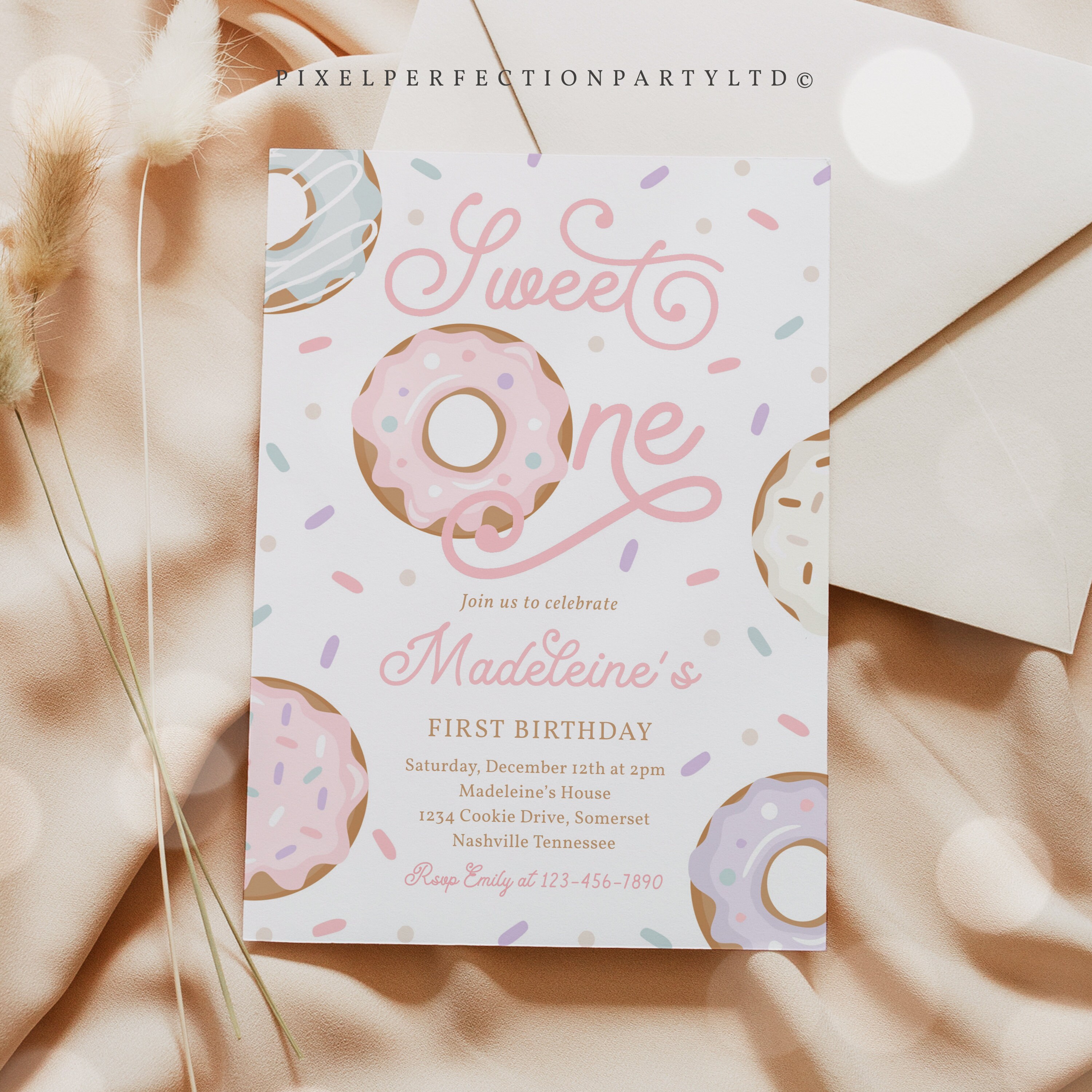 Editable Donut Birthday Party Invitation Donut Sweet One 1st Birthday ...