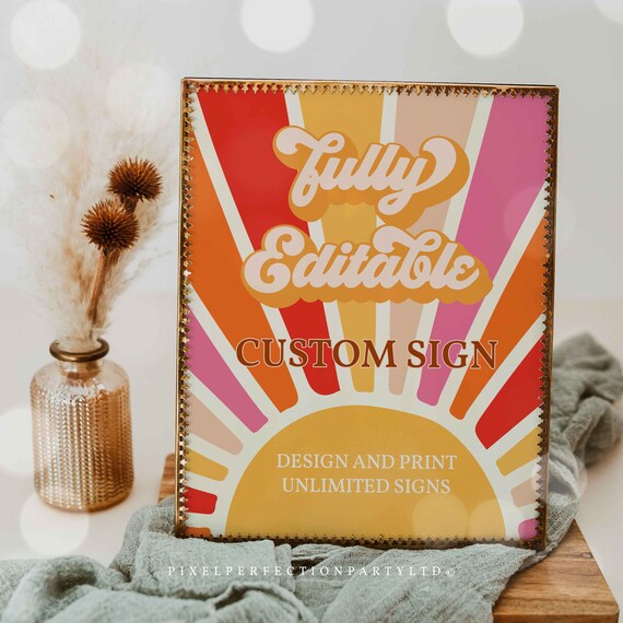 Editable Groovy Birthday Custom Editable Sign Retro Sunshine Groovy ...