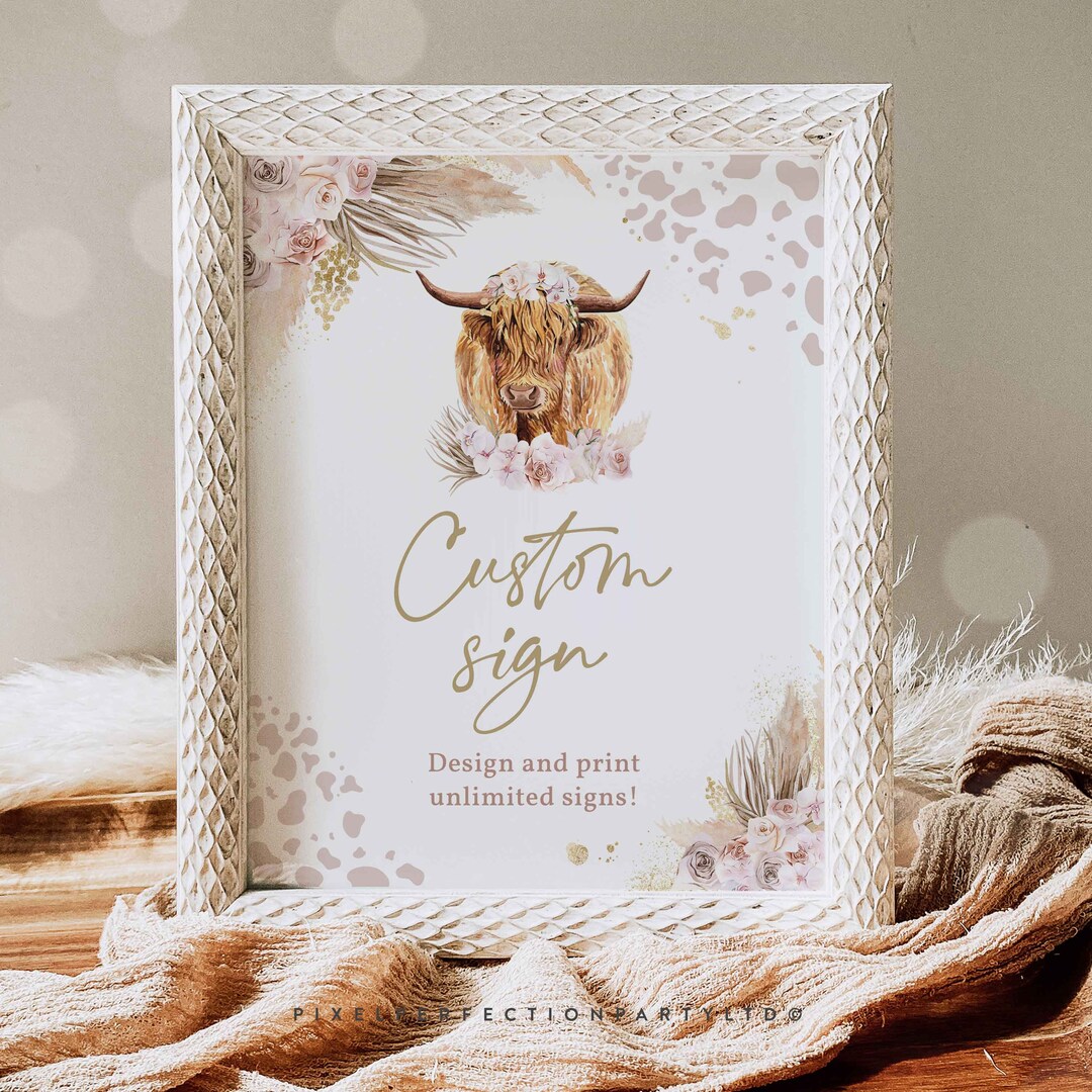 Editable Highland Cow Birthday Party Fully Editable Custom Sign Holy ...