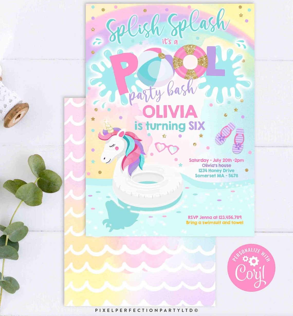 Editable Unicorn Pool Party Invitation Unicorn Pool Party | Etsy