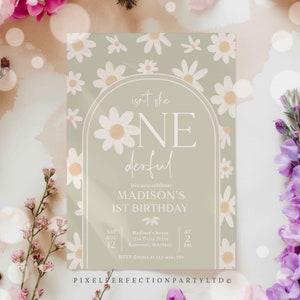 Editable Isn't She Onederful Daisy 1st Birthday Party Invitation Boho ...