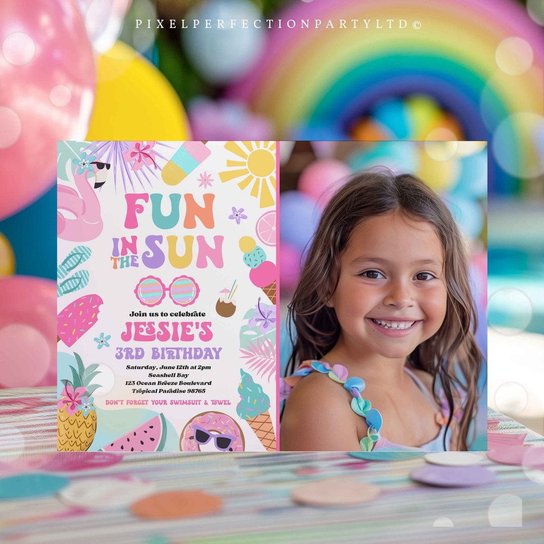 Editable Fun in the Sun Birthday Party Invitation Tropical Summer ...