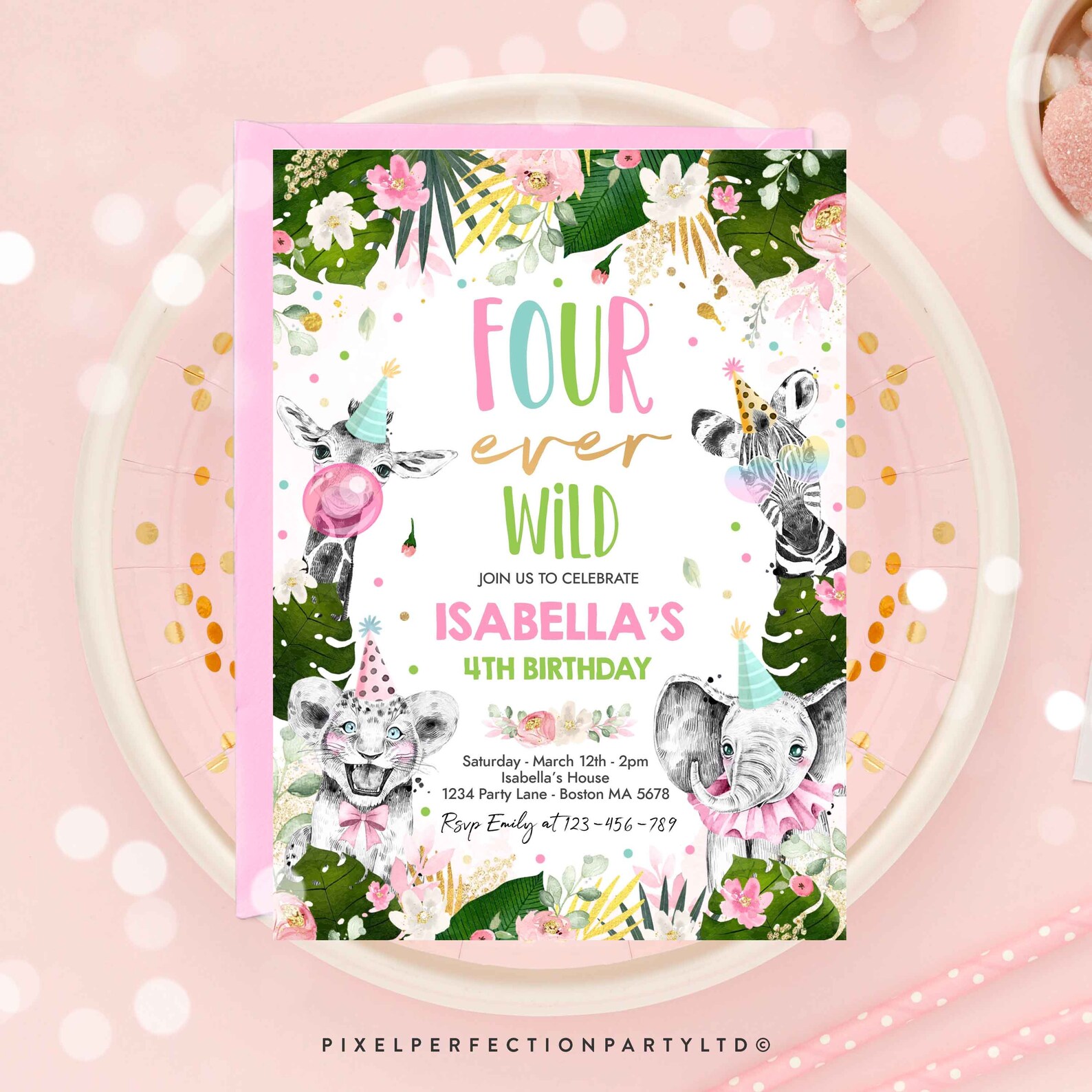 Editable Four Ever Wild Birthday Invitation Safari Animals | Etsy