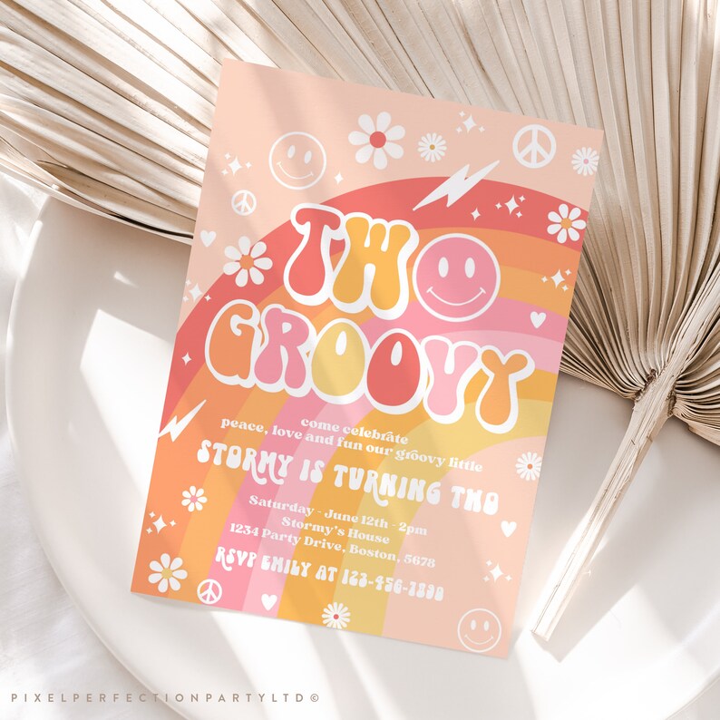 Editable Two Groovy Birthday Party Invitation Peace Love Party - Etsy