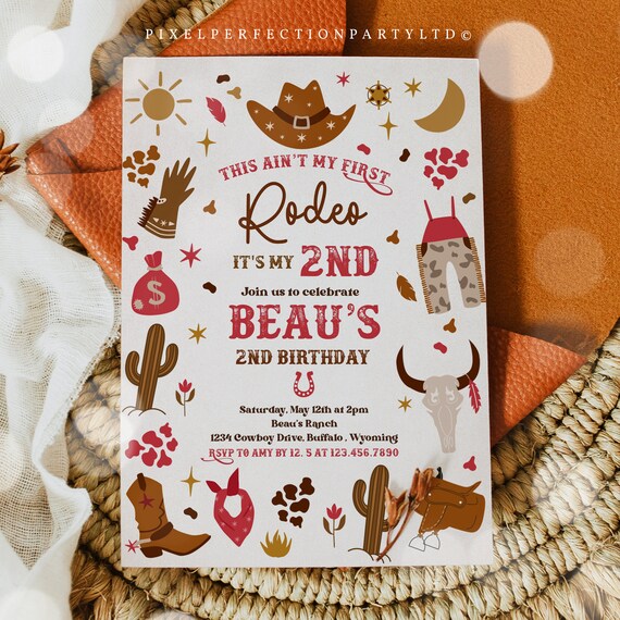 Editable Second Rodeo Cowboy Birthday Party Invitation Red Wild West ...