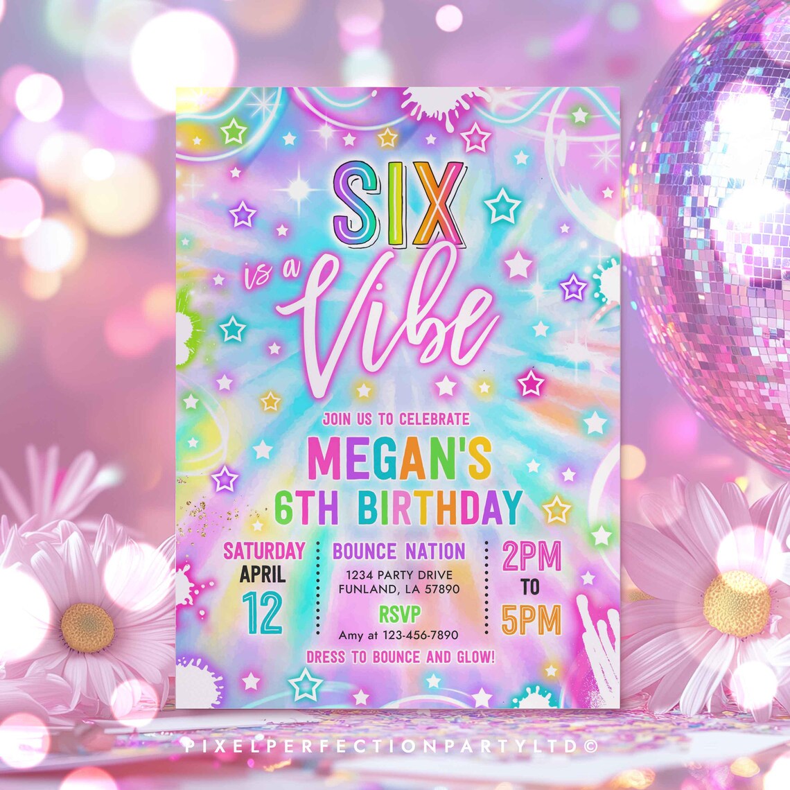 Editable Six is A Vibe 6th Birthday Party Invitation Six is A Vibe Neon ...