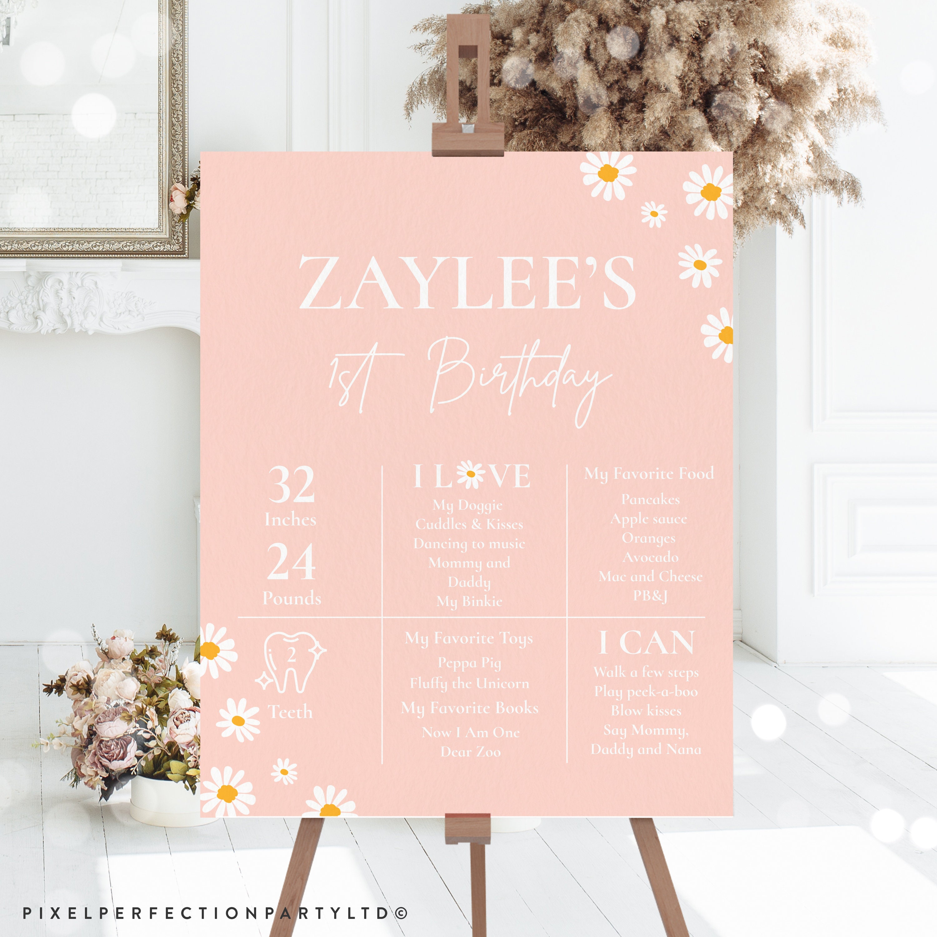 Editable Daisy Birthday Milestone Poster Boho Little Miss | Etsy