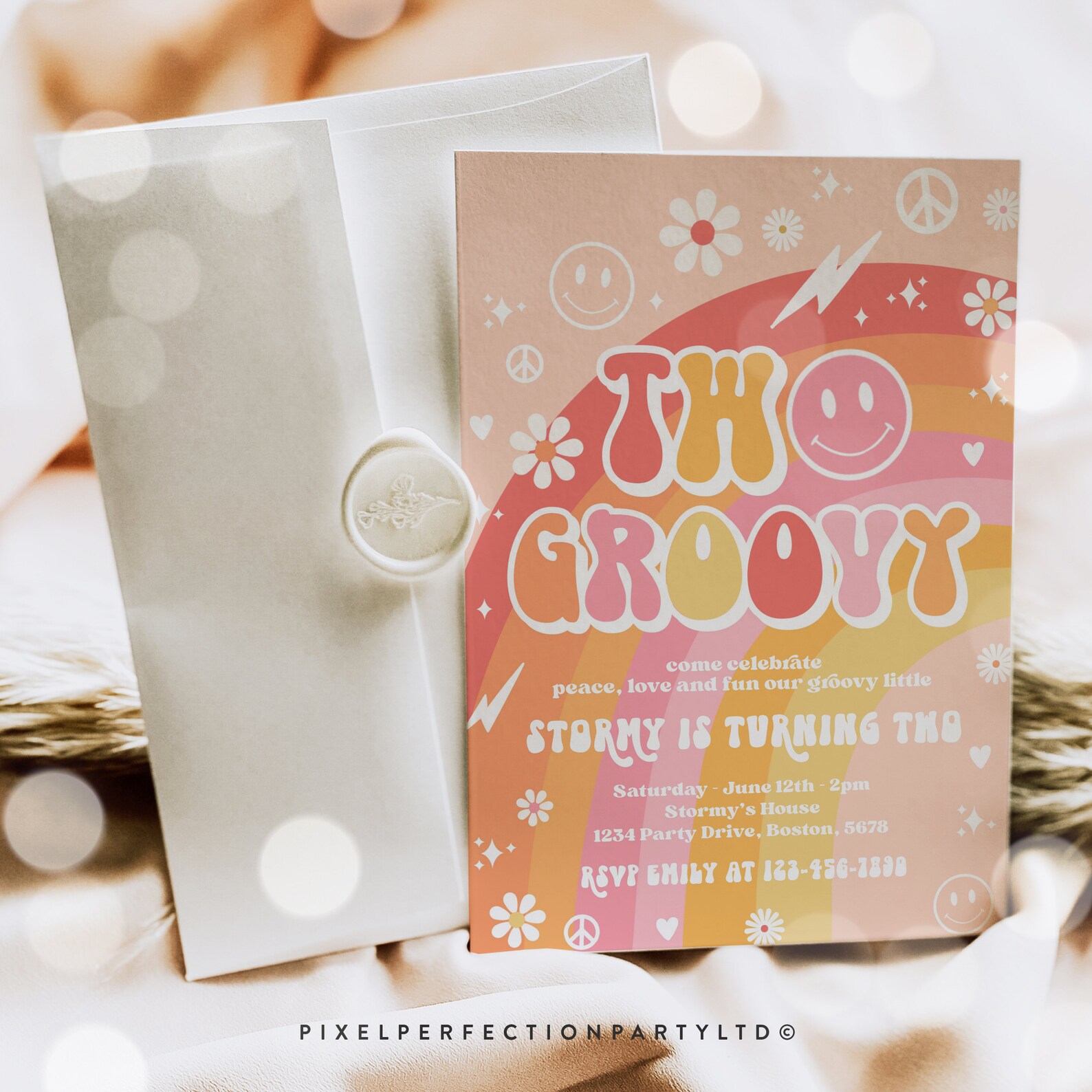 Editable Two Groovy Birthday Party Invitation Peace Love Party - Etsy