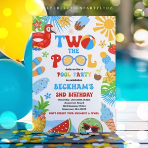 Editable Two the Pool 2nd Birthday Pool Party Invitation Tropical ...