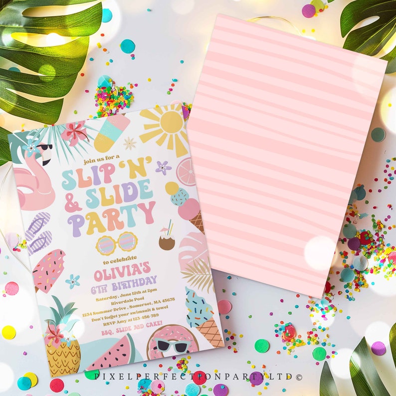 Editable Slip ’N’ Slide Birthday Party Invitation Tropical Splish ...