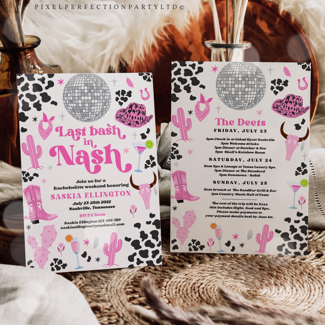Editable Last Bash in Nash Nashville Bachelorette Weekend Invitation ...