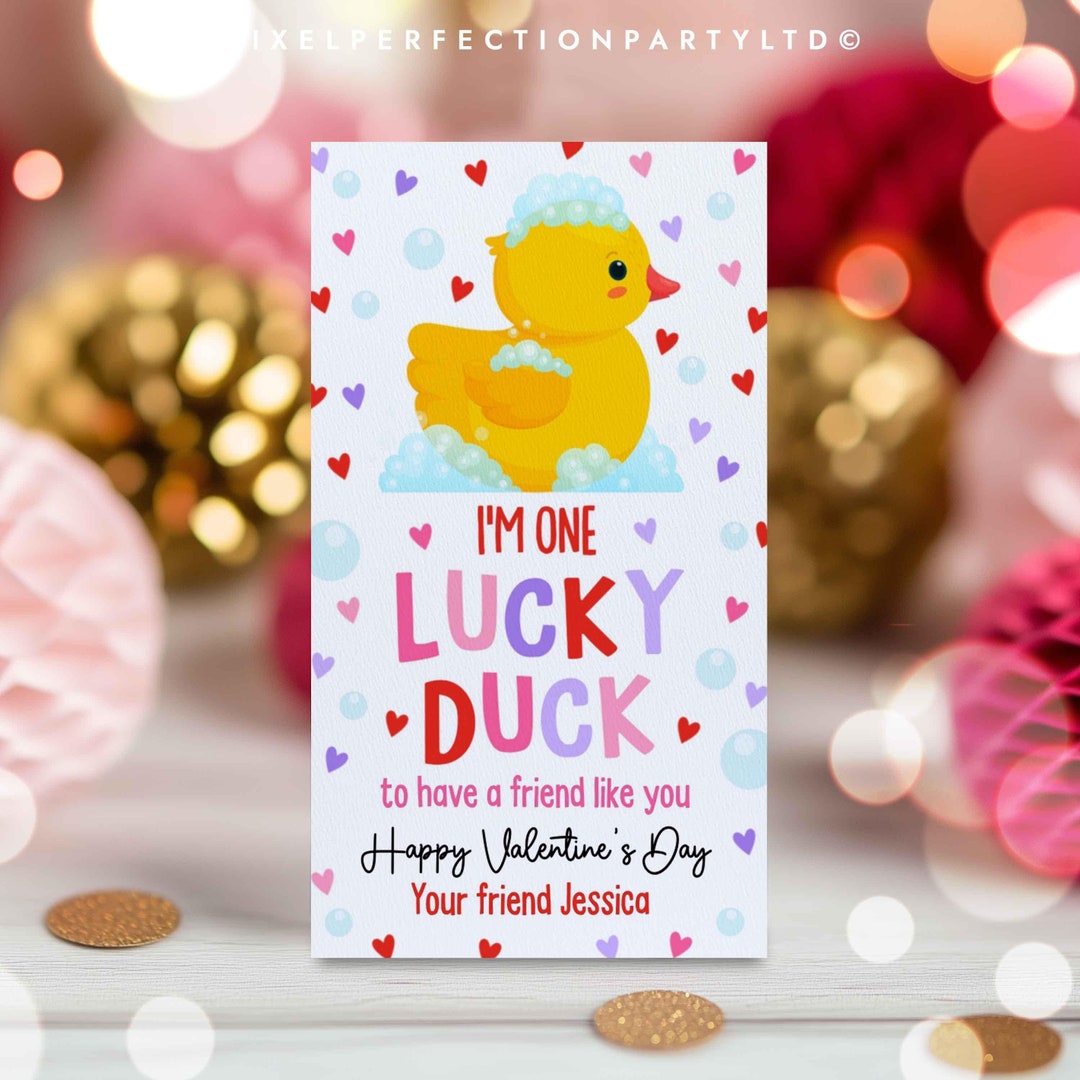 Editable Valentines Rubber Duck Gift Tag One Lucky Duck Valentines Day ...