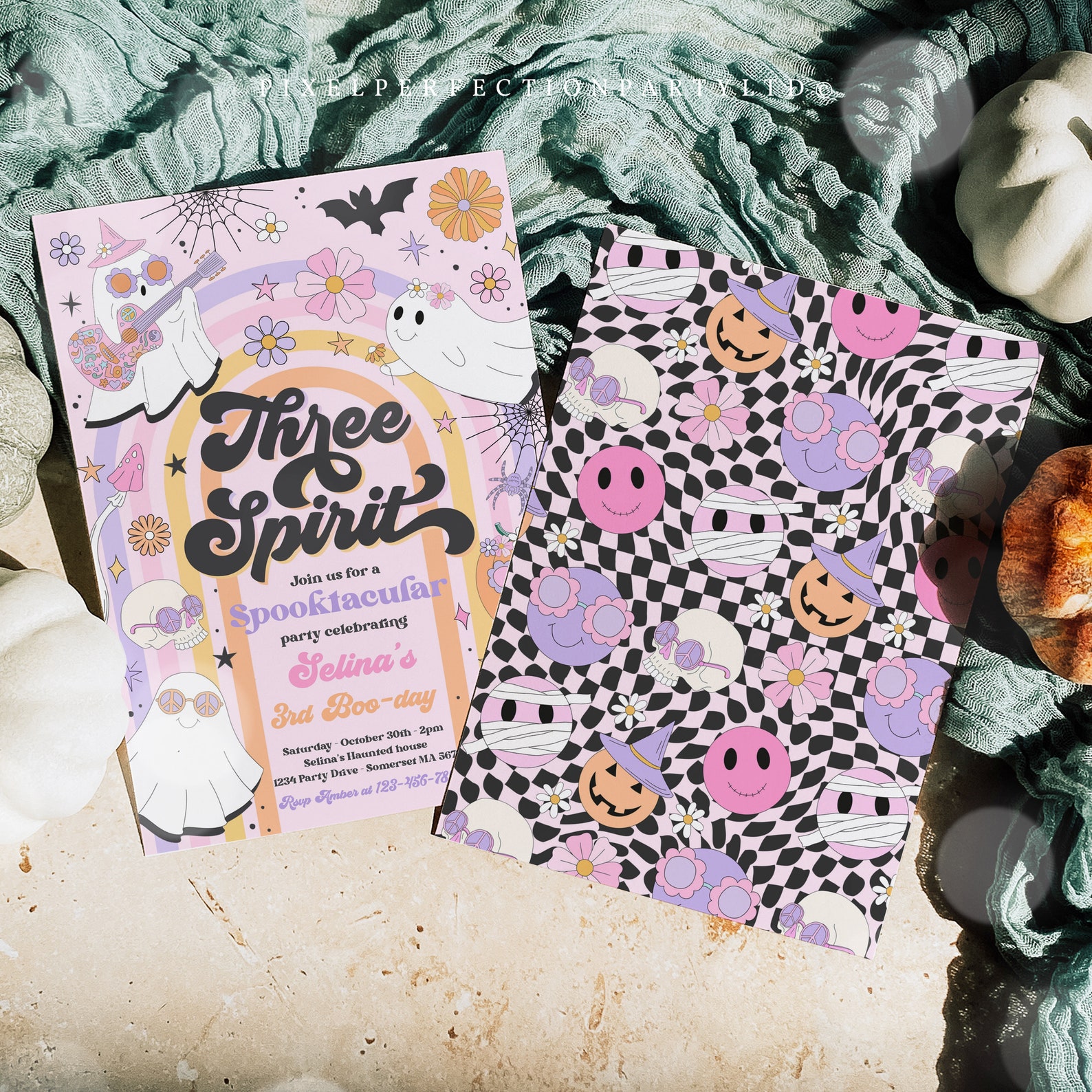 Editable Three Spirit Halloween Ghost 3rd Birthday Invitation - Etsy