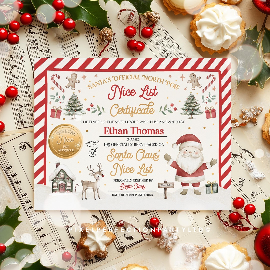 Editable Santa Claus Official Nice List Certificate Letter From the ...