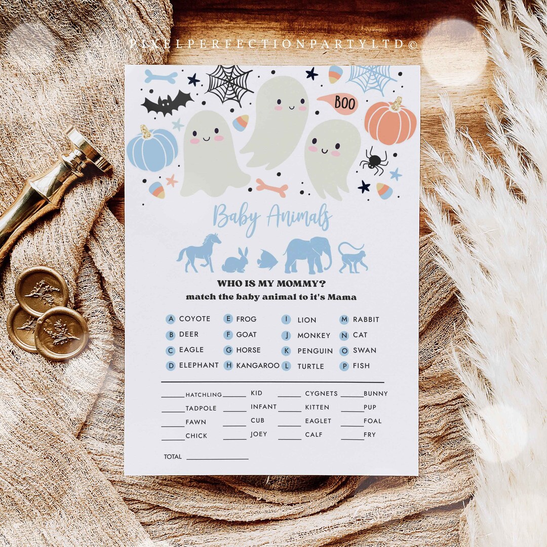 Editable Little Boo Baby Shower Who's My Mommy Game Game Halloween Blue ...