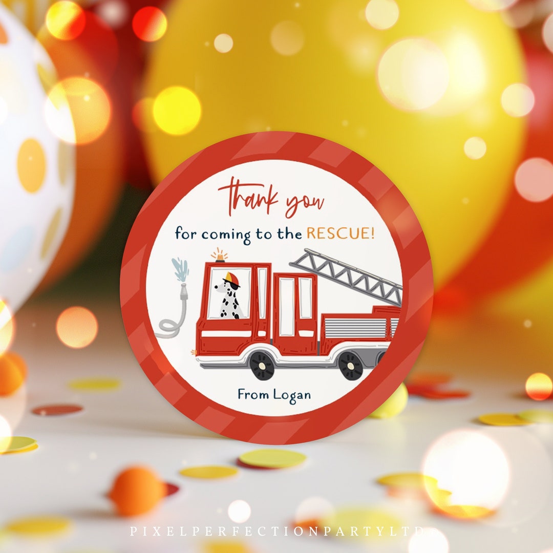 Editable Fire Truck Birthday Party Favor Tags Firefighter Birthday ...