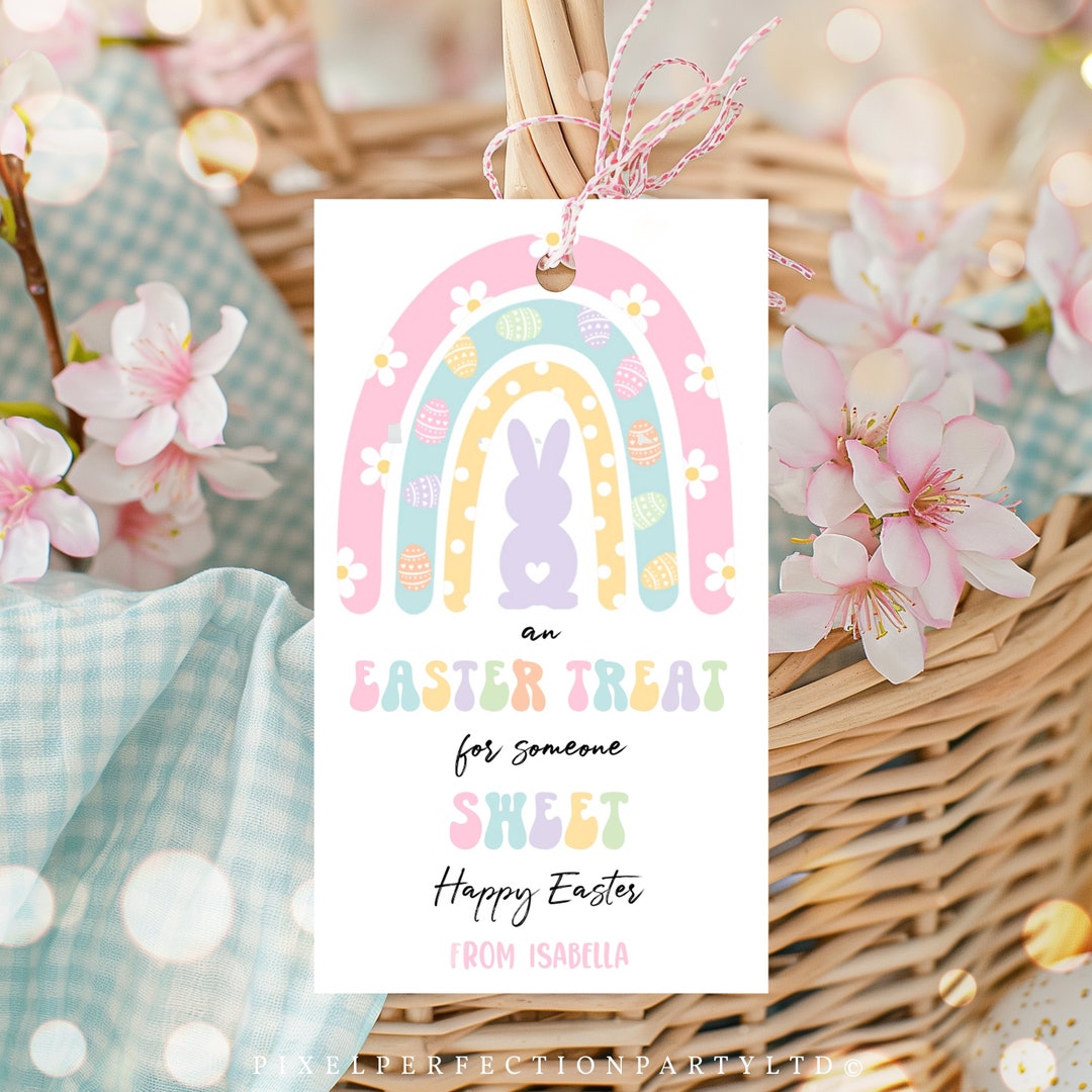 Editable Easter Bunny Rainbow Sweet Treat Gift Tag Happy Easter Tag ...