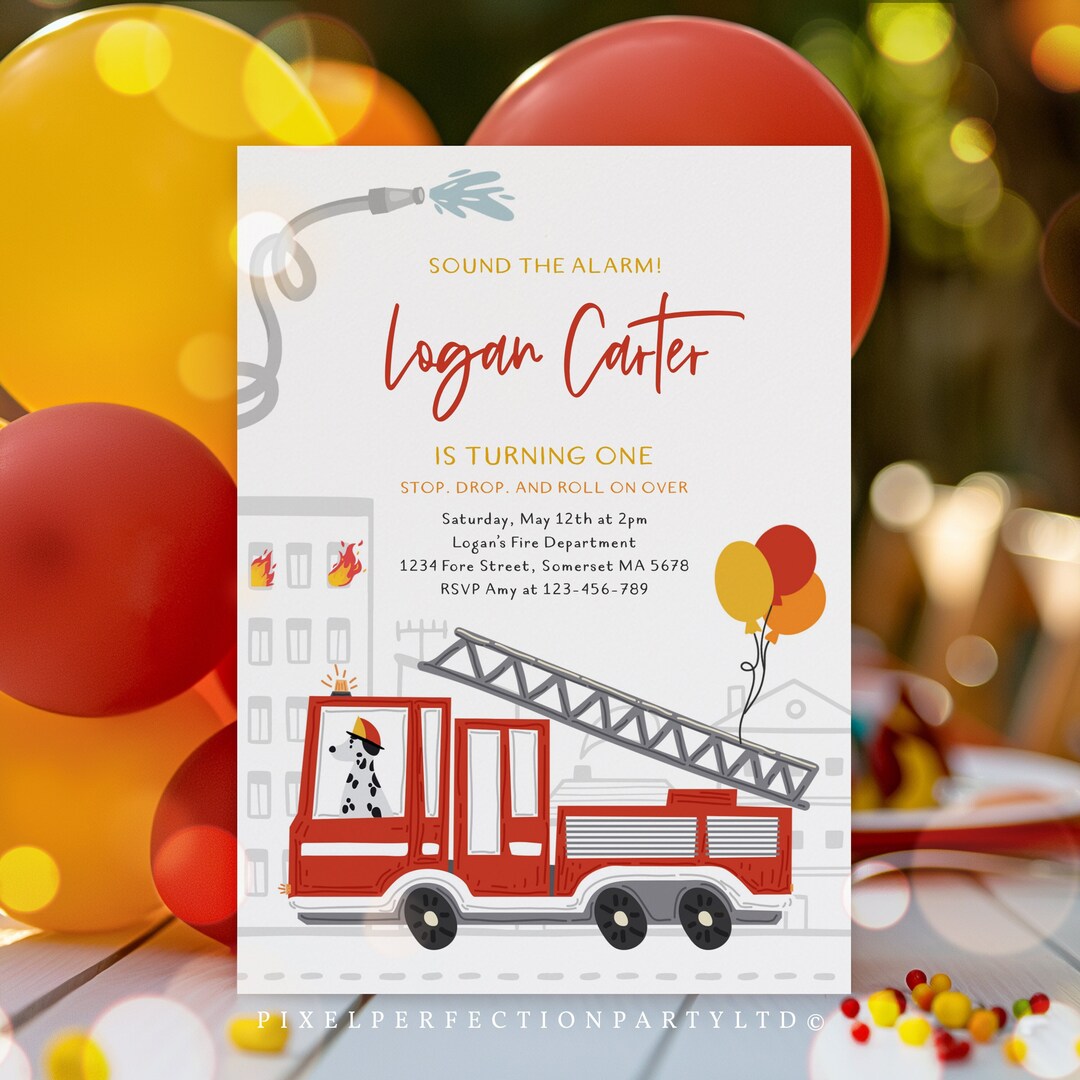 Editable Fire Truck Birthday Party Invitation Firefighter Birthday ...
