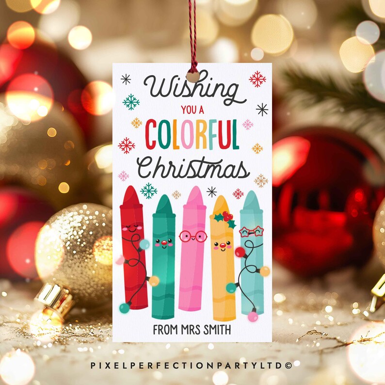 Editable Wishing You A Colorful Christmas Gift Tag Crayon Christmas Tag ...