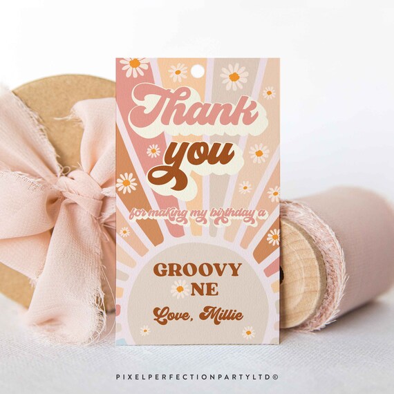 Editable Groovy Birthday Party Favor Luggage Tag Retro Sunshine Groovy ... Editable Groovy Birthday Party Favor Luggage Tag Retro Sunshine Groovy ...