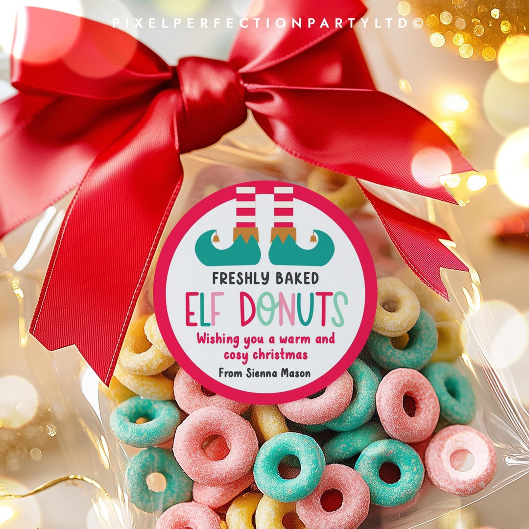 EDITABLE Elf Donuts Gift Tag North Pole Elf Donuts Gift Tag Sticker ...