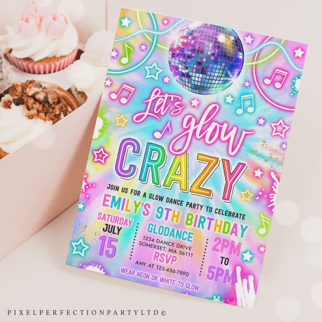 Editable Glow Disco Party Invitation Tie Dye Glow Dance Party - Etsy