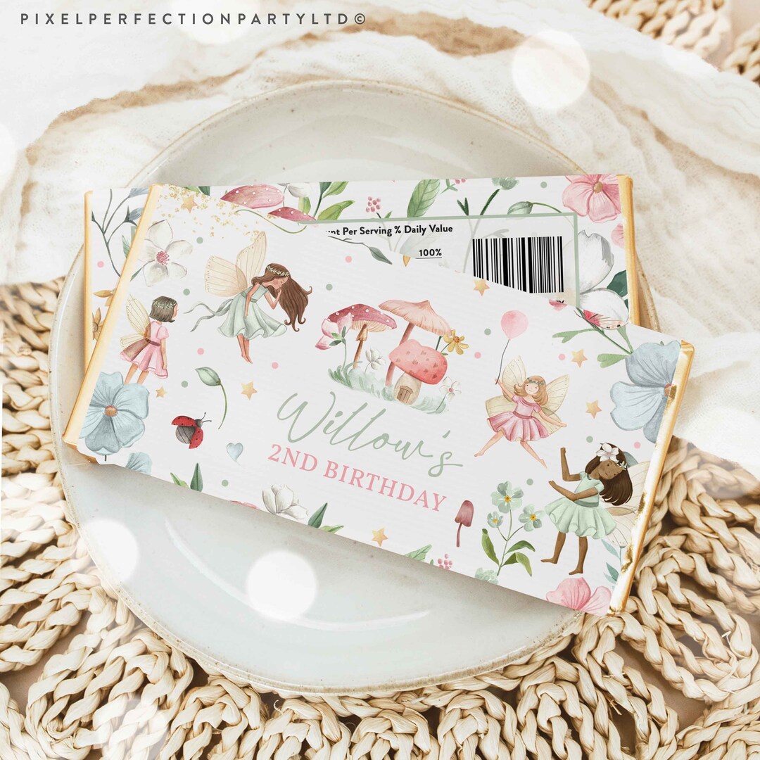 Editable Fairy Birthday Party Candy Bar Favors Enchanted Magical Floral ...
