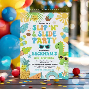 Editable Slip ’N’ Slide Birthday Party Invitation Tropical Splish ...