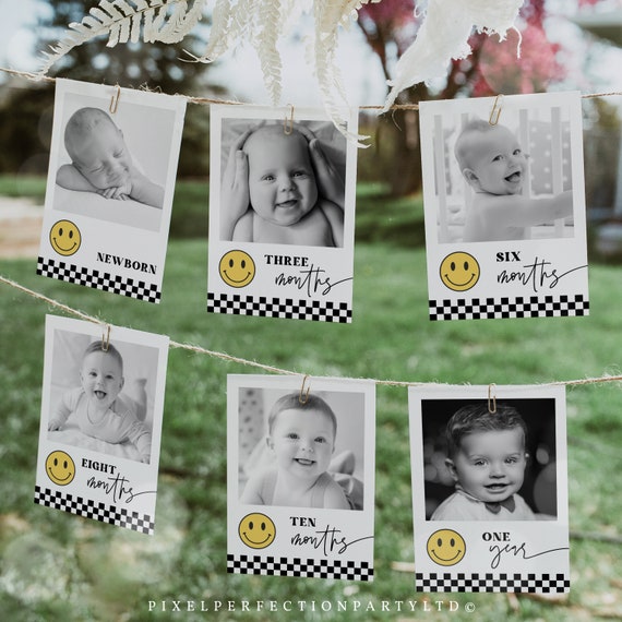 Editable Smiley Face 1st Birthday Monthly Photo Banner One Cool Dude ...