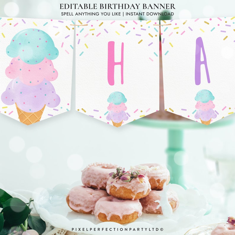Editable Ice Cream Birthday Party Banner Ice Cream Any Age - Etsy