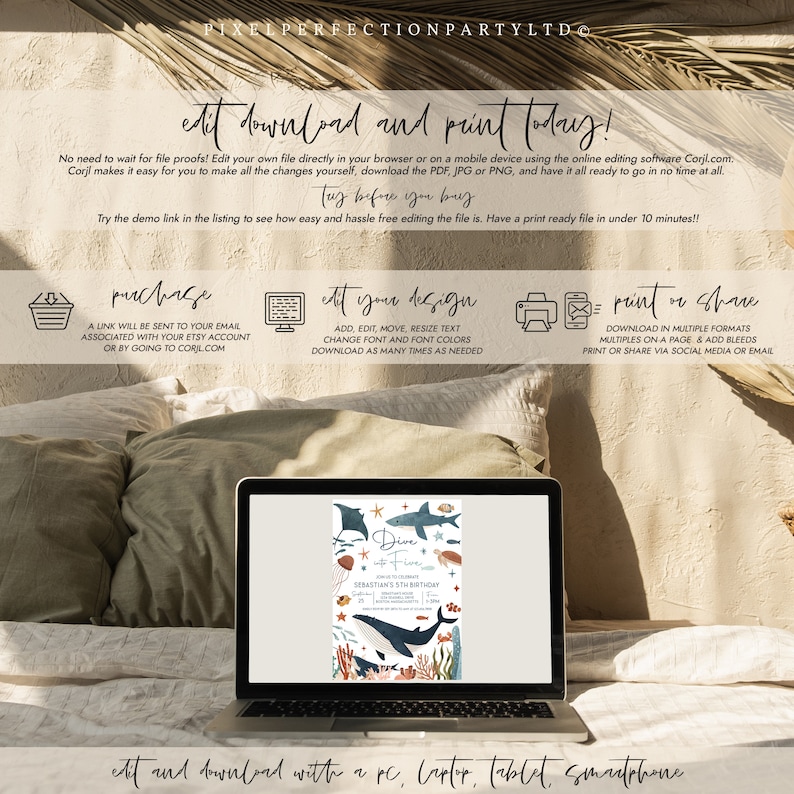 Editable Under the Sea Dive Into Five 5th Birthday Party Invitation ...