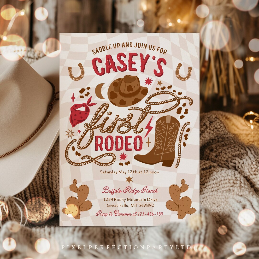 Editable Cowboy Birthday Party Invitation Wild West Cowboy 1st Rodeo ...