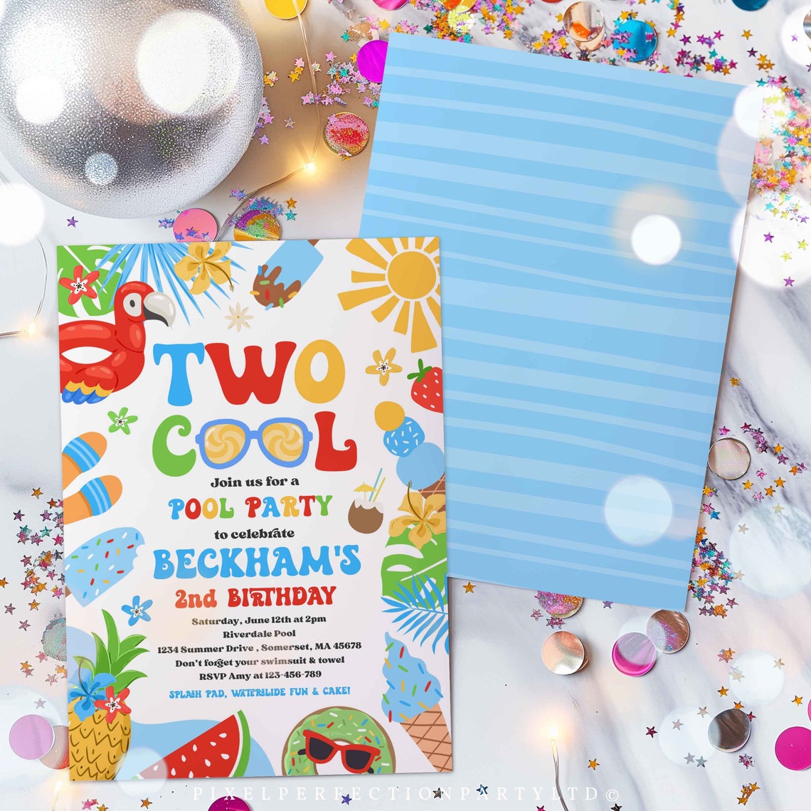 Editable Two Cool Birthday Party Invitation Tropical Splish Splash ...